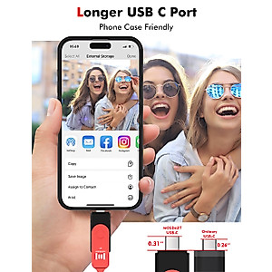 MOSDART 1TB USB3.1 Fast Speed C and A Dual Flash Drive, exFAT Memory Stick with Keychain and LED Indicator, for iPhone 15 and 16, Android Phone, iPad, MacBook, and Other Laptops, Red