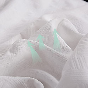 ACCOTIA 100% Cotton Quilt Blanket for Bed Couch Sofa 78"x90", Soft Breathable Queen Size 6 Layers Bed Blanket with Wave Jacquard for All Season (Wave Pattern, White)