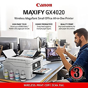 Canon Megatank GX4020 All-in-One Wireless Supertank Printer with Print, Copy, Scan and Fax | Auto Document Feeder | Mobile Printing | 2.7" LCD Touch Screen