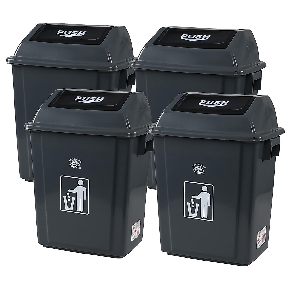Xeabia 6 Gallon Plastic Trash Can, Plastic Garbage Can with Swing Lid, 4 Packs