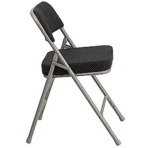 Flash Furniture 4 Pack HERCULES Series Premium Curved Triple Braced & Double Hinged Black Pin-Dot Fabric Metal Folding Chair
