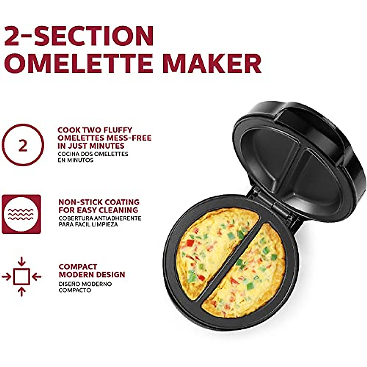 Holstein Housewares - Non-Stick Omelet & Frittata Maker, Black/Stainless Steel - Makes 2 Individual Portions Quick & Easy