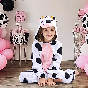 familus Cow Costume Kids Girls Boys Halloween Costumes for 9-10 Years,Warm Soft Unisex Kid Animal Cow Onesie Dress Up Costume for Play