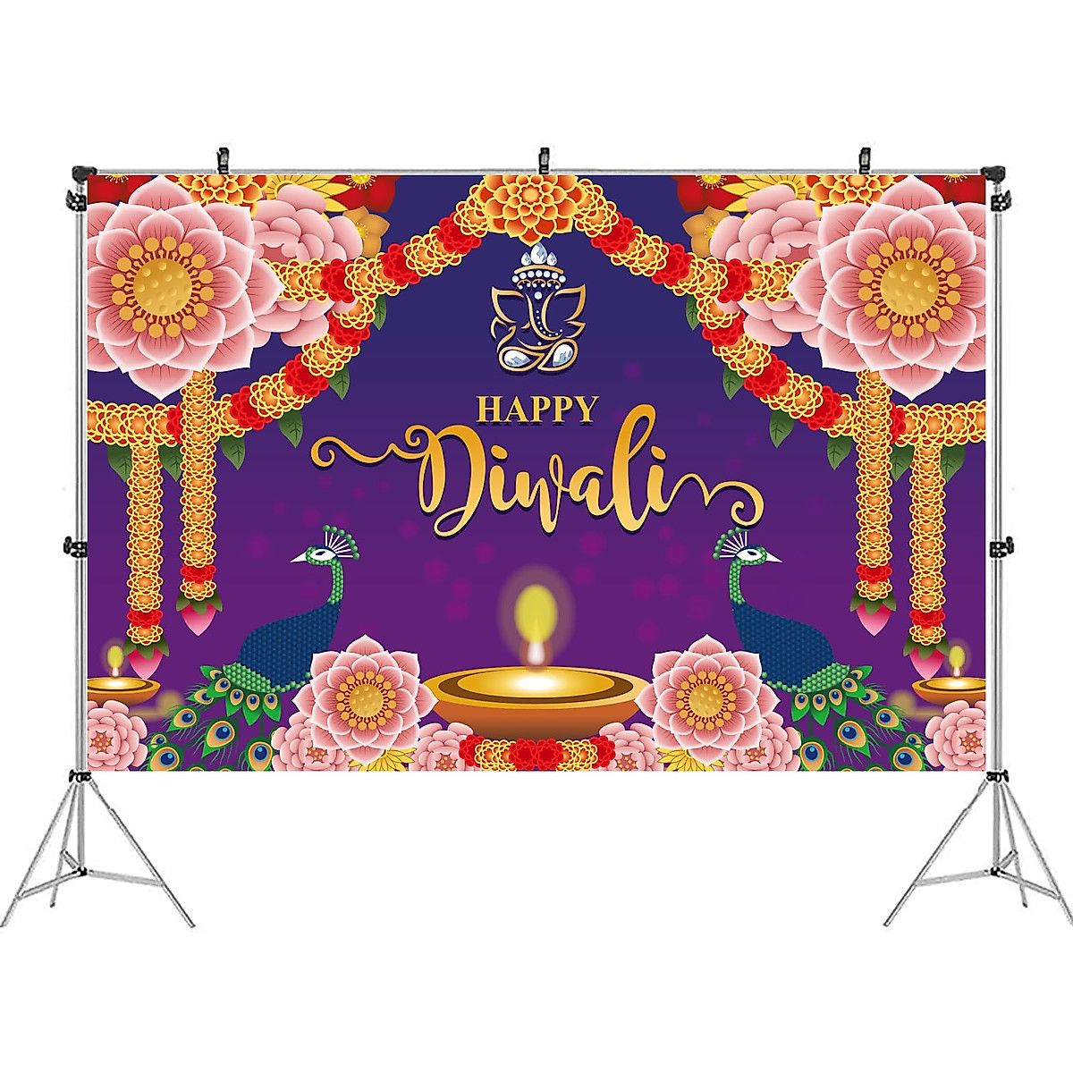 Happy Diwali Backdrop Banner Festival of Lights Diwali Decorations Party Supplies, Deepavali Background Banner for Photo Backdrop
