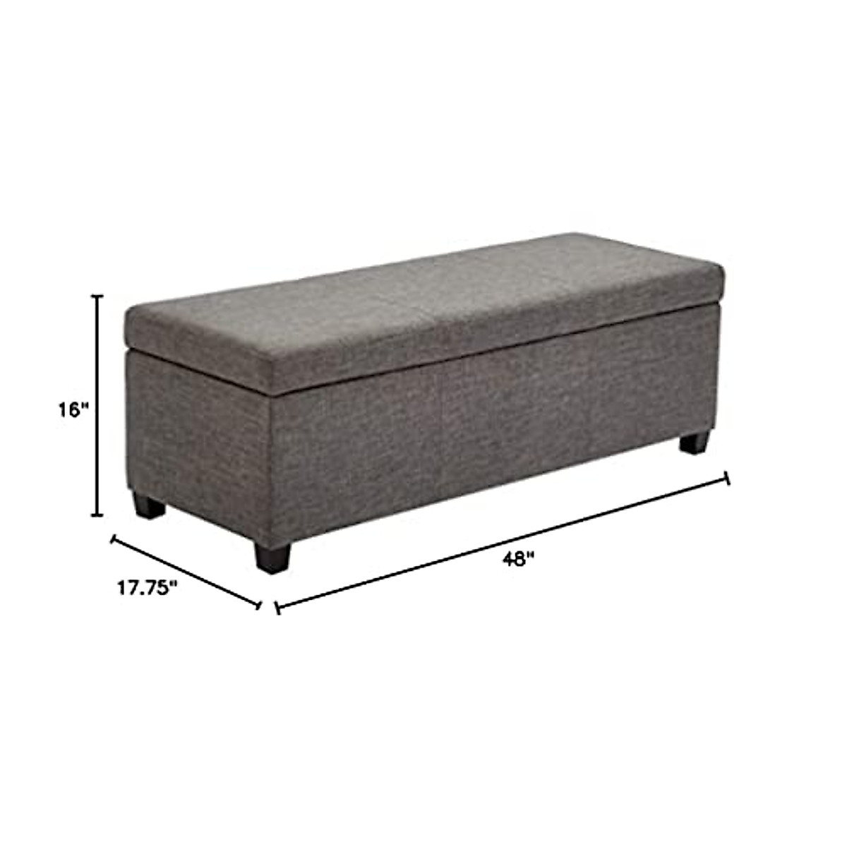 FIRST HILL FHW Storage Ottoman Bench Avalon Linen Rectangular, Large, Slate Grey