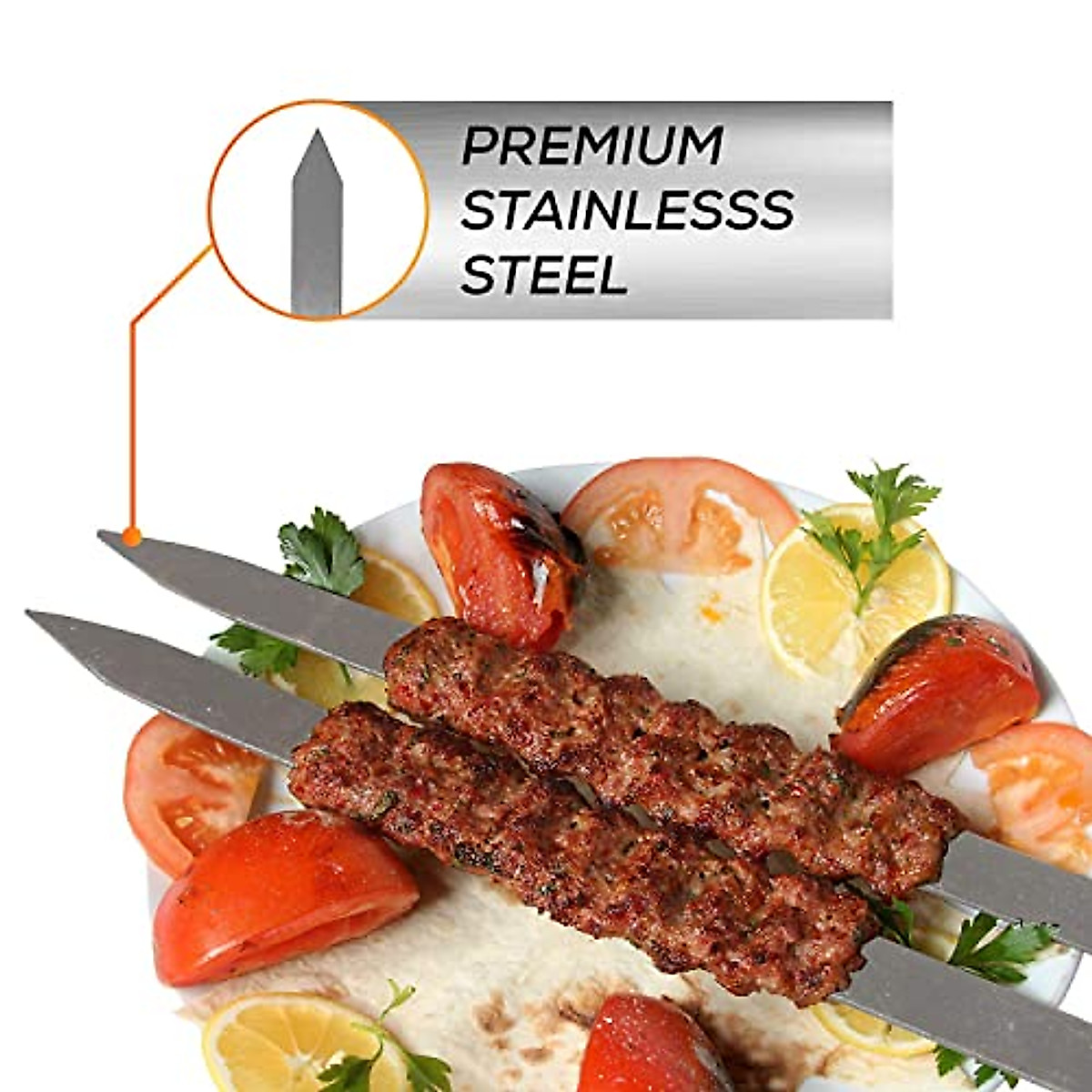 E-tex Flat Barbecue Kabob Skewers,Long Bbq Kabab Skewers,Grey,19 Inc,Set of 6