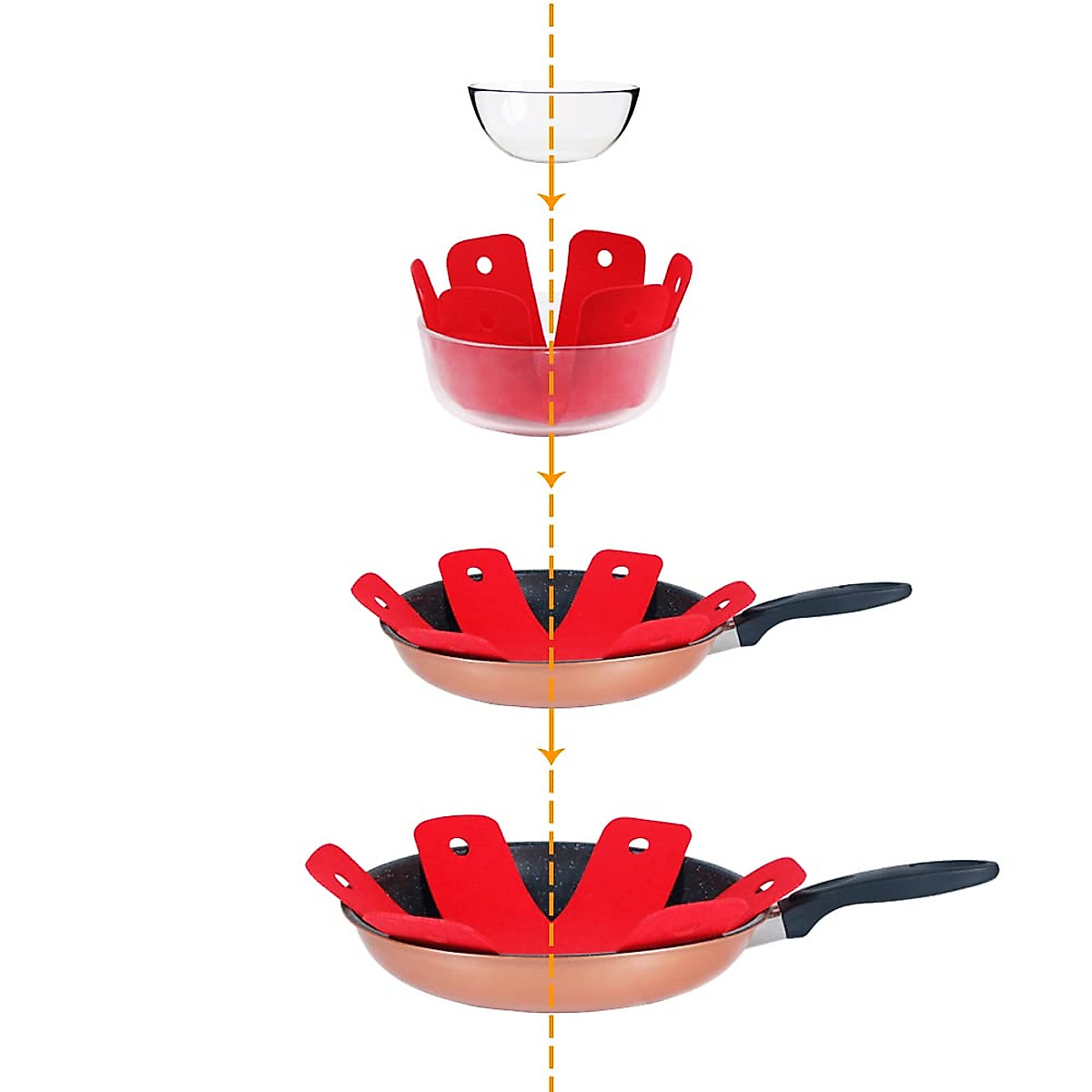 BYKITCHEN Pot Pan Protectors, Larger & Thicker Red Stacking Pot Protectors, Set of 8 and 4 Different Sizes, Pan Pot Separator Pads for Stacking and Protecting Your Cookware(10/12/14/16inch)