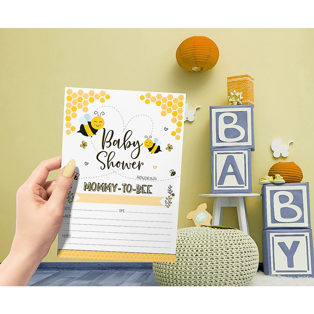 Your Main Event Prints Mom To Bee Baby Shower Invitations, Neutral Yellow Bee Baby Shower Invites with Diaper Raffles Cards, Sprinkle, 20 Invites Including Envelopes