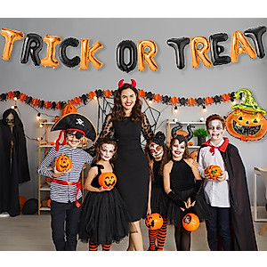 TRICK OR TREAT Black Orange Letter Balloon Banner 16 Inches Halloween Foil Balloon Party Decoration Spooky Balloons 3D Halloween Aluminum Pumpkin Balloons for Horror Halloween Night Party Supplies