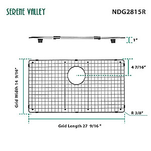 Serene Valley Sink Bottom Grid 27-9/16" x 14-9/16", Rear Drain with Corner Radius 3/16", Kitchen Sink Protector NDG2815R