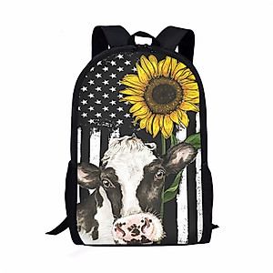 Uourmeti Cow Sunflower School Bag for Kids Boys Girls Elementary Middle School Bookbags Lightweight Big Children Teens Schoolbags Junior Child Book Back Packs