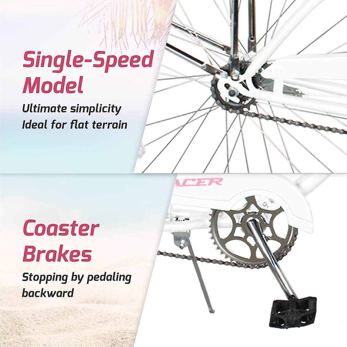 Tracer Nova Beach Cruiser Bike for Women,26 Inch Wheels,Hi Ten Steel Frame,1 Speed,Coaster Brake,Hybrid Bike for Adults,Complete Cruiser Bikes,White