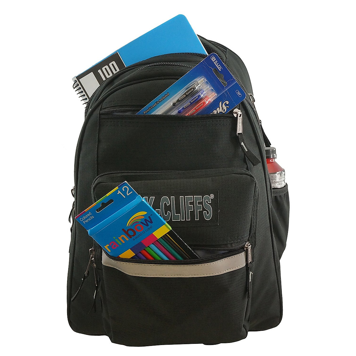 K-Cliffs Heavy Duty Rolling Backpack School Backpacks with Wheels Deluxe Trolley Book Bag Wheeled Daypack Workbag Multiple Pockets Bookbag with Safety Reflective Stripe Black