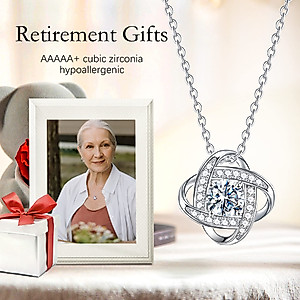 Ieftop Retirement Gifts for Women Necklace, 14K White Gold Plated Cubic Zirconia Love Knot Necklaces for Women Nurse Coworker Farewell Gifts Teacher Retirement Gifts for Women 2024