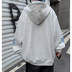 Y2K Hoodie Women Grunge Stars Zip Up Sweatshirt Acubi Emo Oversized Hooded Jacket Harajuku Pullover Alt Clothing (Gray,M)