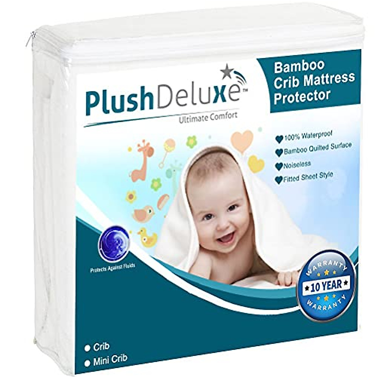 Crib Mattress Protector Waterproof – Bamboo Quilted Ultra Soft White Terry Fitted Sheet Style (Crib)