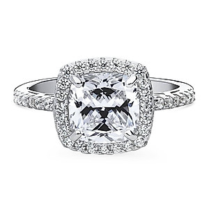 BERRICLE Sterling Silver Halo Wedding Engagement Rings Cushion Cut Cubic Zirconia CZ Promise Ring for Women, Rhodium Plated Size 7