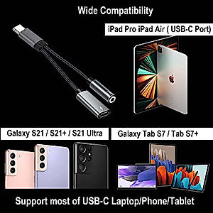 USB C to 3.5mm Headphone and Charger Adapter Up to 384KHz/32bit and 60W Fast Charging,2-in 1 USB C to Aux Audio Jack with Charging,Compatible with Samsung S22/S21/S20,Note20/10,Pixel 4 3 2 XL (Grey)