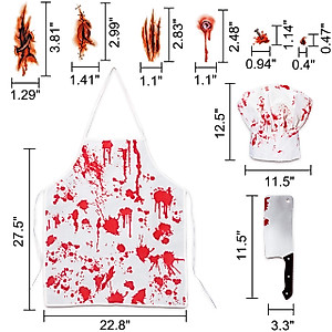 jollylife 13Pieces Halloween Bloody Butcher Costumes Scary Set - Cooking Chef Apron Hat Weapon Knife Tattoo Stickers Zombie Party Accessories Decorations