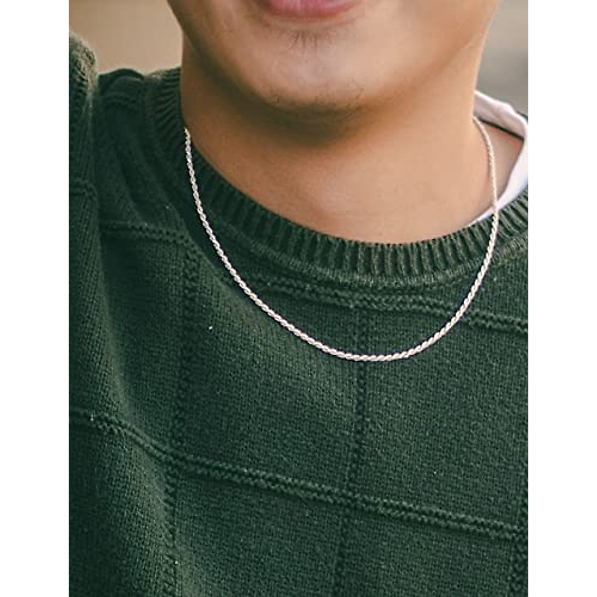 Waitsoul 925 Sterling Silver Rope Chain Lobster Clasp 2mm Silver Chain for Men Women Silver Necklace Chain 16 Inch