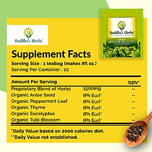 Buddha's Herbs Premium Breathe Relax Tea with Eucalyptus, 44 Tea Bags (Pack of 2)