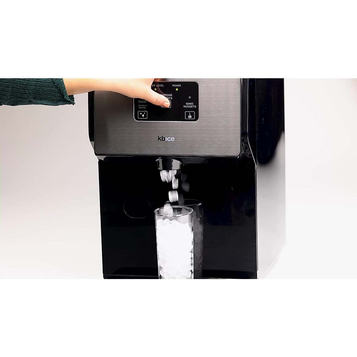 KBice Self Dispensing Countertop Nugget Ice Maker, Crunchy Pebble Sonic Ice Maker's Produces Max 30 lbs of Nugget Ice per Day, Stainless Steel Display Panel