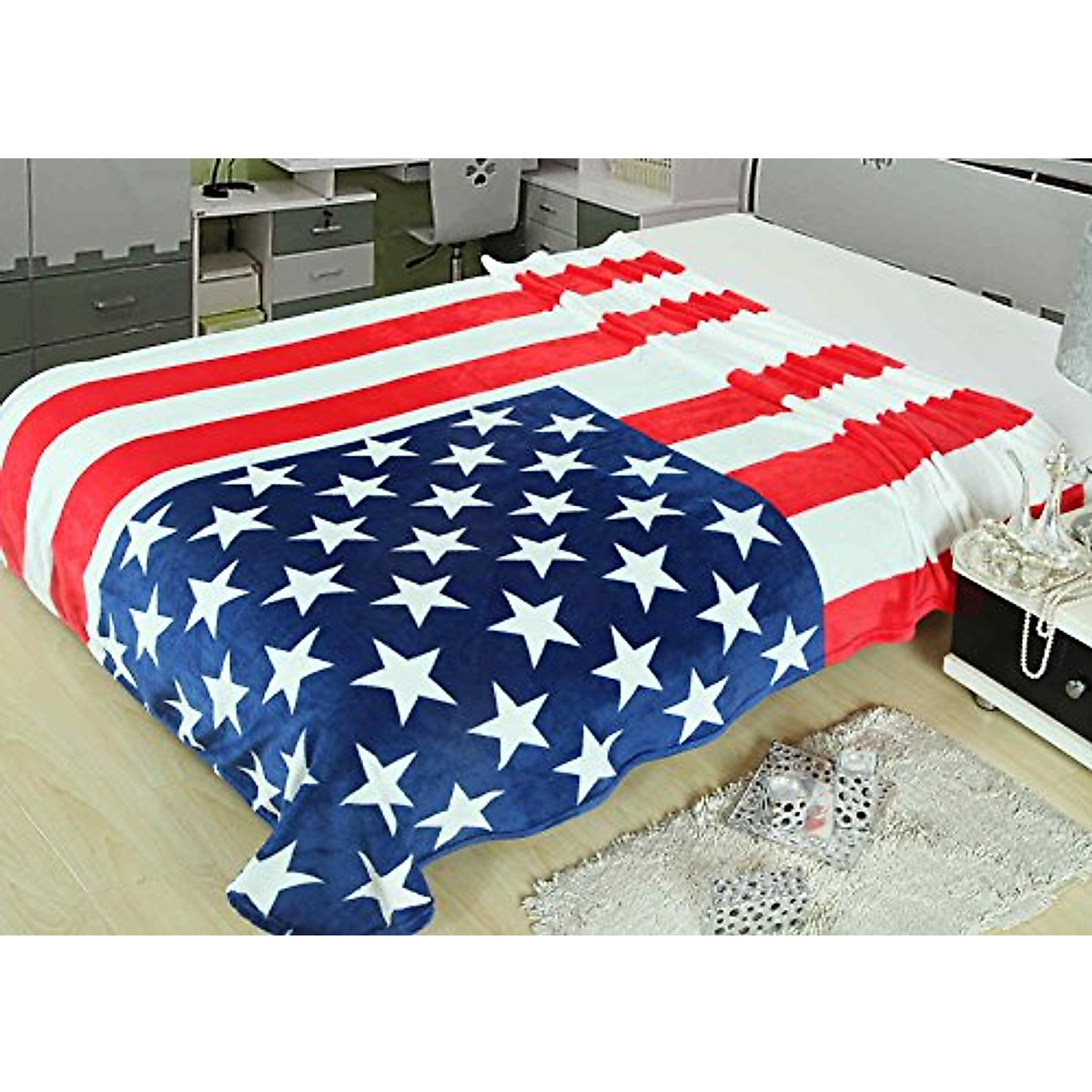 king's deal- Bed Blanket :79 inch x 59 inch Super Soft Warm Air Conditioning Throw Blanket for Bedroom Living Rooms Sofa,Oversized Travel Throw Cover Air Conditioned Room Blanket(USA Flag1)