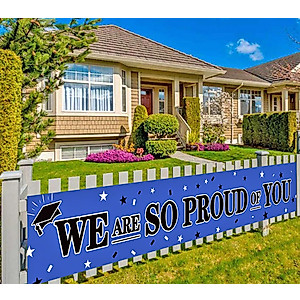 Large We are So Proud of You Banner, 2023 Graduation Party Supplies Decorations, 2023 Congratulations Banner, Congrats Banner, Graduation Decoration Blue and Black, Outdoor Indoor (9.8 x 1.6 feet)