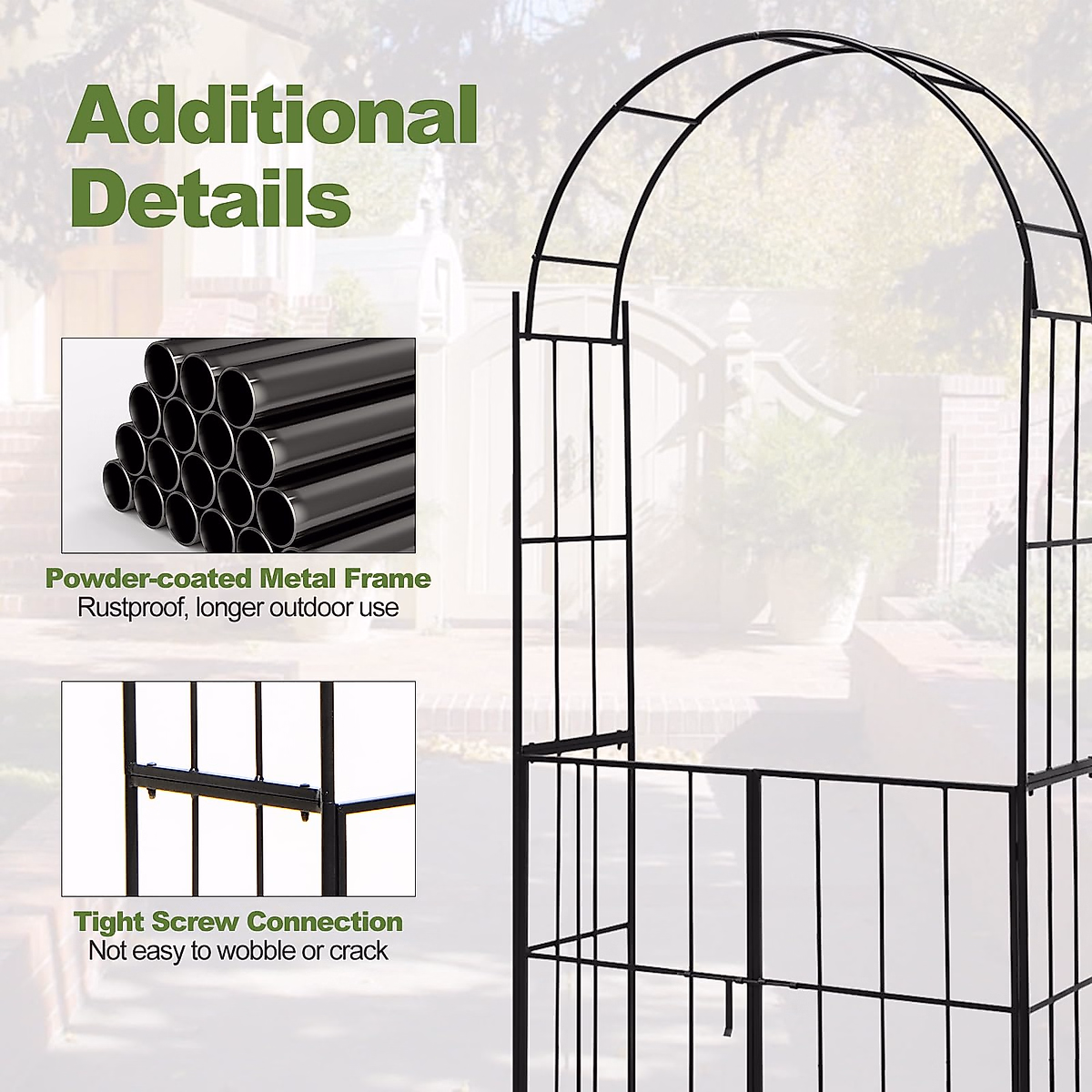 Tangkula 7.5Ft Garden Arbor with Gate, Metal Garden Arch with Trellis for Climbing Plants, Roses, Vines, Outdoor Garden Archway for Wedding Bridal Party Decoration Ceremony (Black)