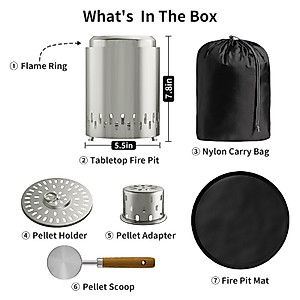 Tectsia Tabletop Fire Pit, 7.8 x 5.5 Inch Mini Smores Table Top Firepit, Protable Small Tabletop Firepit with Folding Stand, Fireproof Mat, Travel Bag, 304 Stainless Steel, Fueled by Pellets or Wood