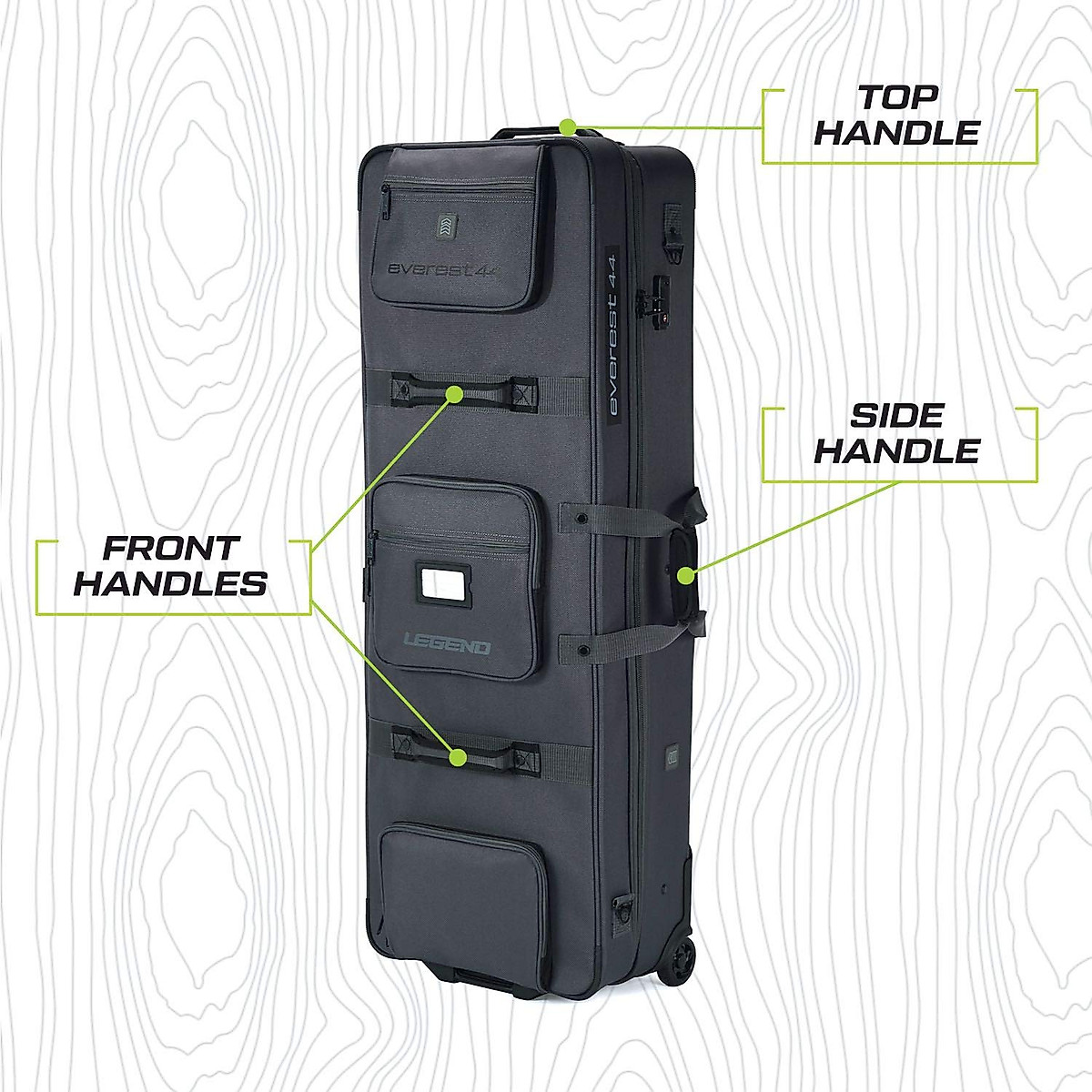 Legend Everest Hybrid Roller Lockable Compound Bow Case - Metal Structure, Foam Padding, Tricot Lining, Fastening Straps, Cam Protector, Front Pockets, Removable Wheels - Airline-Endorsed - 40" Grey