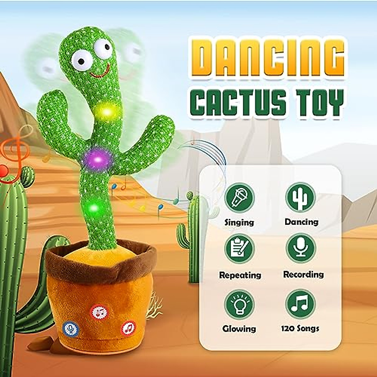 Baby Toys Talking Cactus Toy Dancing Singing Mimicking Recording Moving Educational with 120 English Songs 6-12 Months Old Toddler Boy Girl Newborn Christmas Birthday Light Up Plush Sensory Gifts