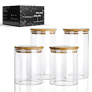 LIBWYS Pantry Glass Storage Jars with Bamboo Lids Set of 4, 135oz Airtight Food Containers Kitchen Storage Jars - Dishwasher Safe (4pack)