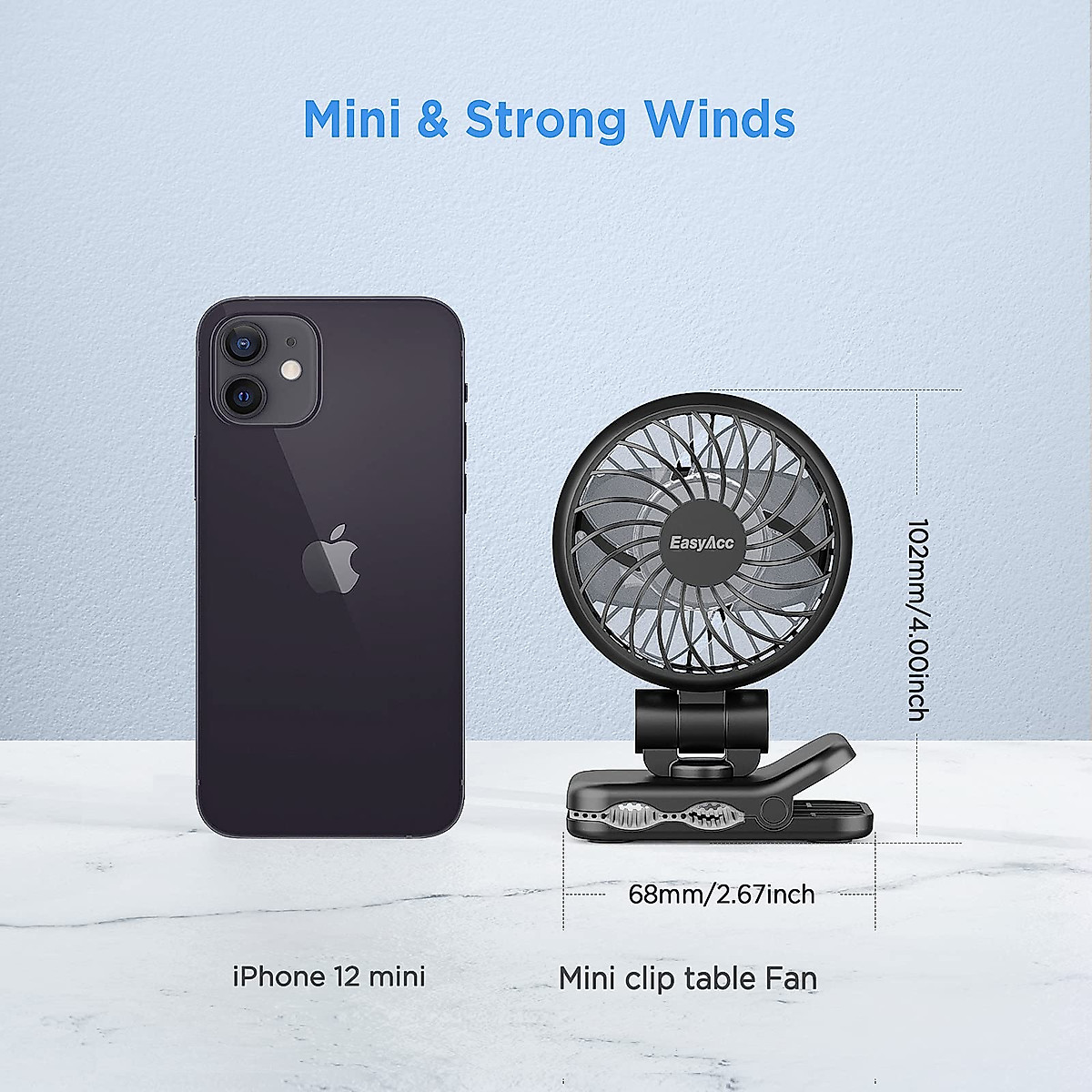 Stroller Fan, EasyAcc Rechargeable Battery Operated Mini Fan Clip on Fan, 540° Rotation Portable Fan with Narrow Gap Grille for Baby Safety, 3 Speeds Personal Desk Fan for Crib Umbrella Straps (Black)