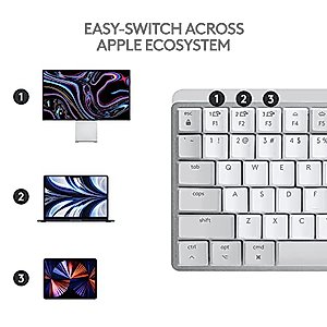 Logitech MX Mechanical Mini for Mac Wireless Illuminated Keyboard, Low-Profile Performance Switches, Tactile Quiet Keys, Backlit, Bluetooth, USB-C, Apple, iPad - Pale Grey