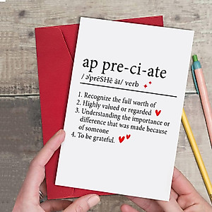 ONECHI Cute Appreciate Definition Card, Funny Thank You Card for Him Her, Lovely Thankful Greeting Card for Teacher Boss