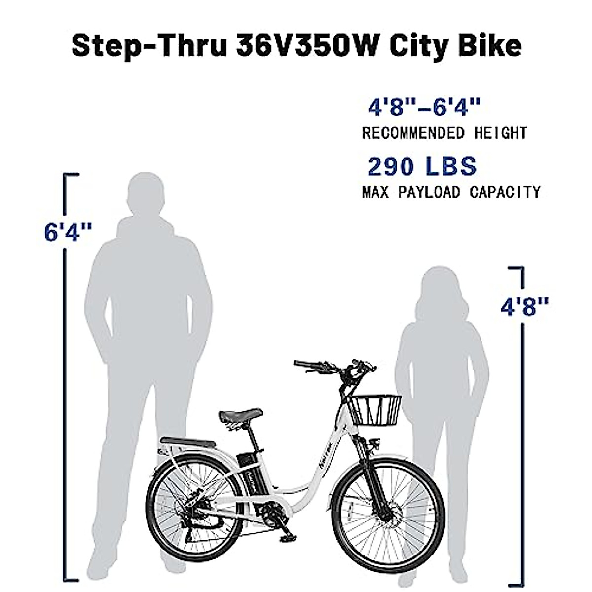 NARRAK Electric Bicycles, 350W Brushless Motor, 36V10Ah Removable Battery, Large M5 Display, 26" City e-Bike Step-Thru Frame, 20Mph Max Speed, Mountain e-Bike, for Adults (Black Color)