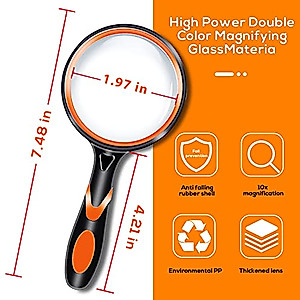 1PCS Premium 10X Magnifying Glass, Eye Candy Magnifiers for Kids & Seniors Reading for Close Work, 50mm Shatterproof Magnify Glasses with Non-Slip Soft Rubber Handheld for Elderly Read Insect Nature