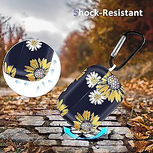 Casewind Compatible with AirPods Pro Case, [with Keychain] Glitter Floral Sunflower Cute AirPod Pro Case Cover Full Protective Hard Shockproof AirPods Pro Case for Women Girl Men,Front LED Visible