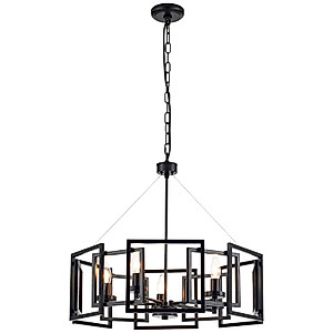 MhyTogn Industrial style Chandelier, with Matt Black Finish Geometric Shade Pendant Lighting Fixture for Dining Room Living Room Kitchen Island Bedroom 5-light