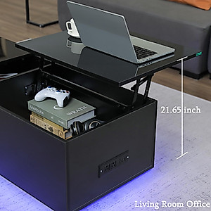 HOMMPA Lift Top LED Coffee Table, Black