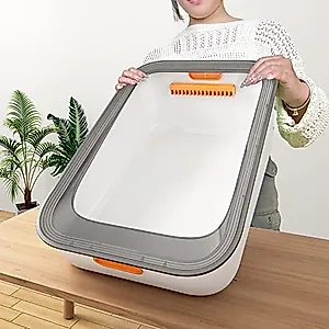 Eiiel Extra Cat Litter Box, 7.3 Wx24 L Large Nonstick Litter Pan Durable Standard Litter Box, Great for Small & Large Cats Easy to Clean1（White）