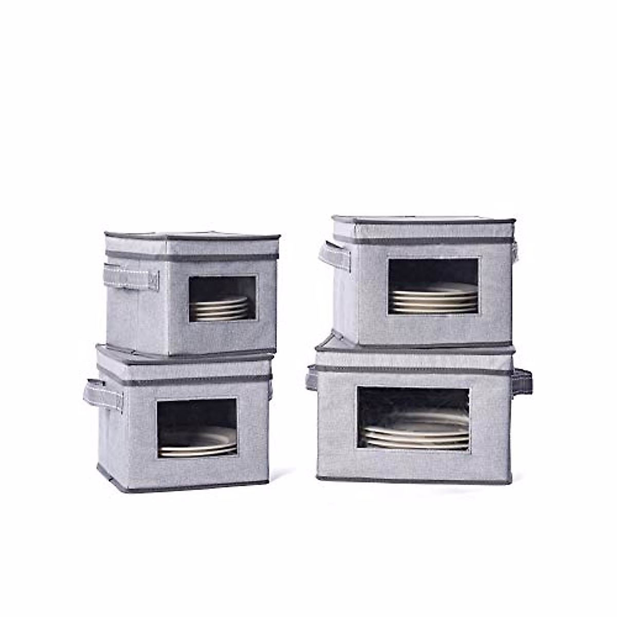 VENO 4 Sizes Dinnerware Storage Box w/ Lid and Handles, China Storage Containers for Dishes, Plate Packing Supplies, Moving Boxes, Transport, Protection, Dividers Included (4 Sizes Bundle, Hold 48 Plates)