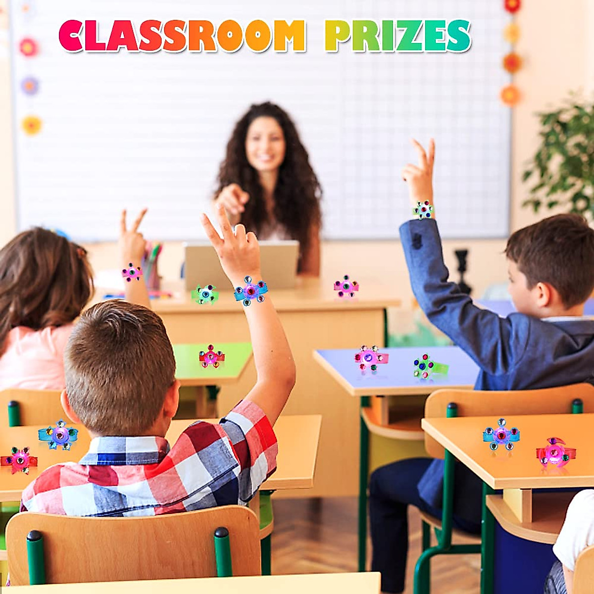 48-Pack LED Light Up Fidget Spinner Bracelets - Glow in The Dark Party Favors for Kids Ages 8-12