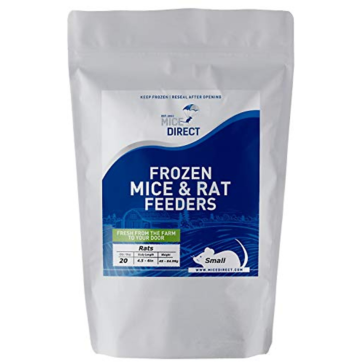 MiceDirect 20 Small Rats: Fresh Fast Frozen Food for Corn Snakes, Ball Pythons, Lizards
