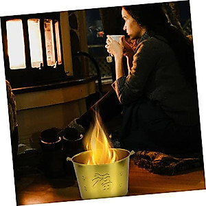 Veemoon Trash Golden Steel Leaves Bonfire Leaf Ash Fortune Bin Garden Wood Tongs Home Paper Barrel Hook Can Fireplace Fire Pit Stainless Bucket Money Sacrifice with Basin Yard Backyard