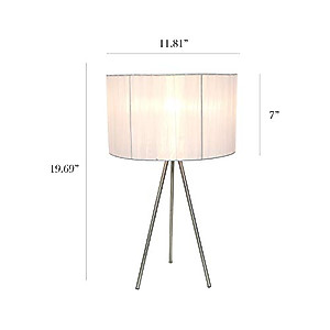 Simple Designs LT2006-WHT Tripod Pleated Silk Sheer Shade Table Lamp, White