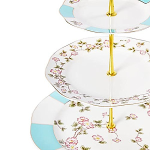 MOSTDEN 3-Tier Ceramic Cake Stand Cake Stand/Cupcake Stand/Dessert Stand/Tea Party Pastry Serving Platter/Food Display with A Serving Tong (Blue)