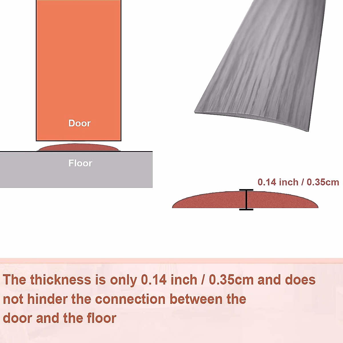 Floor Transition Strip Self Adhesive Vinyl Floor Transition Strip, Floor Flat Divider Strip for Joining Floor Gaps,Carpet Threshold Transition Wood Grain Design (2InWide,3.28Ft, Gray, 1)