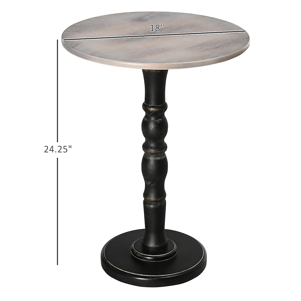 HOMCOM Pedestal Side Table, Round End Table with Wooden Leg, Retro Accent Table for Small Spaces, Living Room, Bedroom, Light Gray